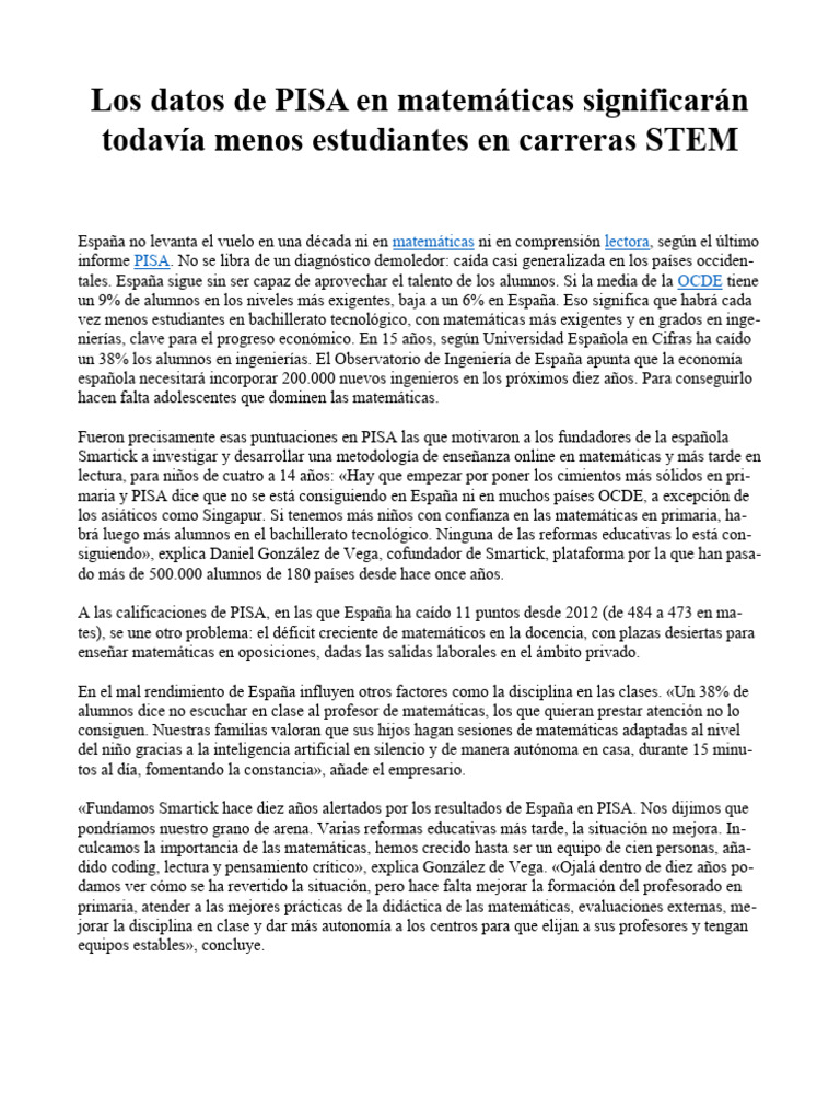 PISA Matematicas | PDF | Programa para la Evaluación Internacional de ...