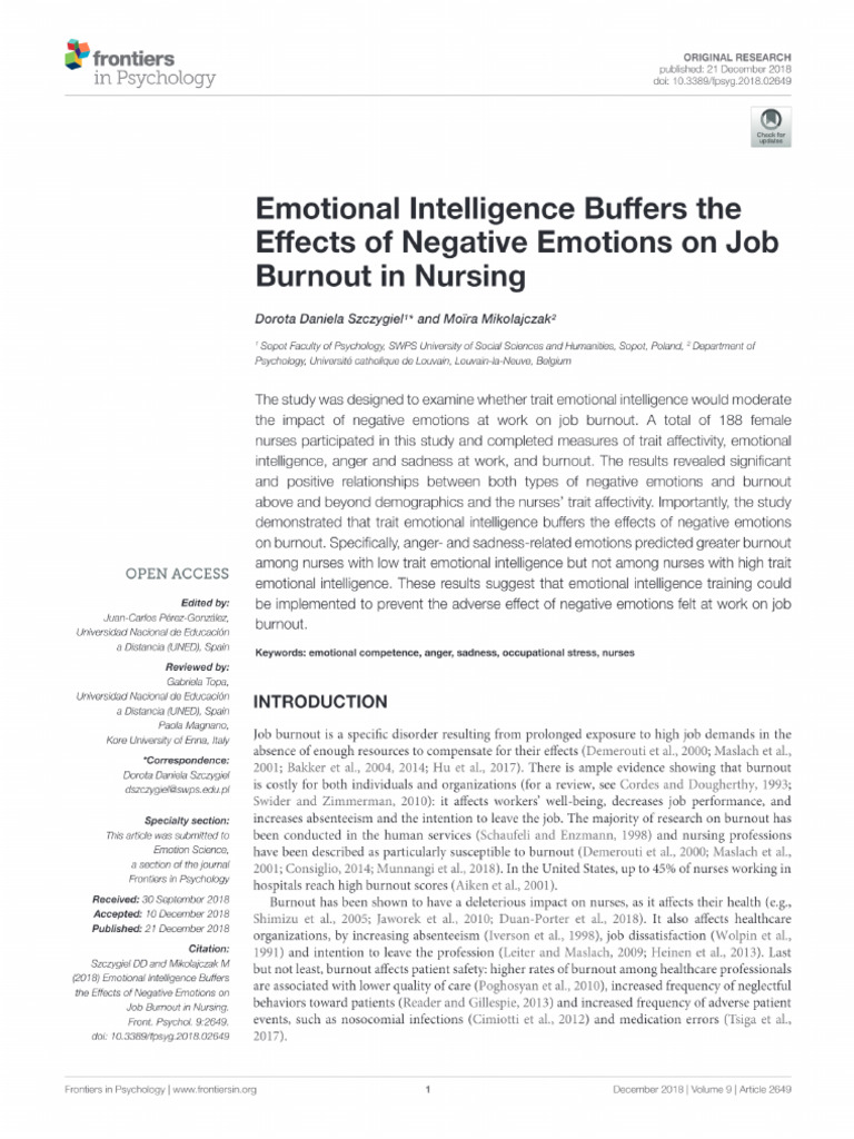 Emotional Intelligence Buffers The Effects of Negative Emotions On Job ...