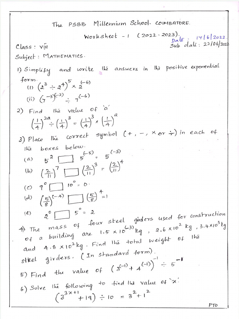 VIII STD Math Worksheet 1 2022-231655548179 | PDF