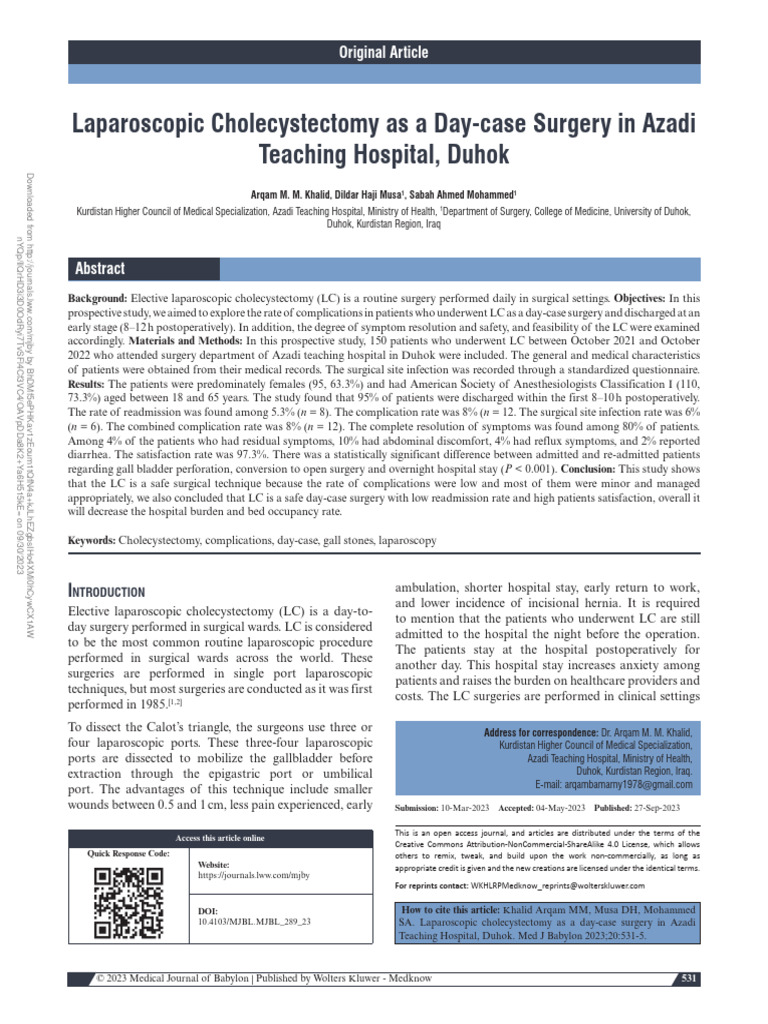 Laparoscopic Cholecystectomy As A Day Case Surgery.17 | PDF | Surgery ...
