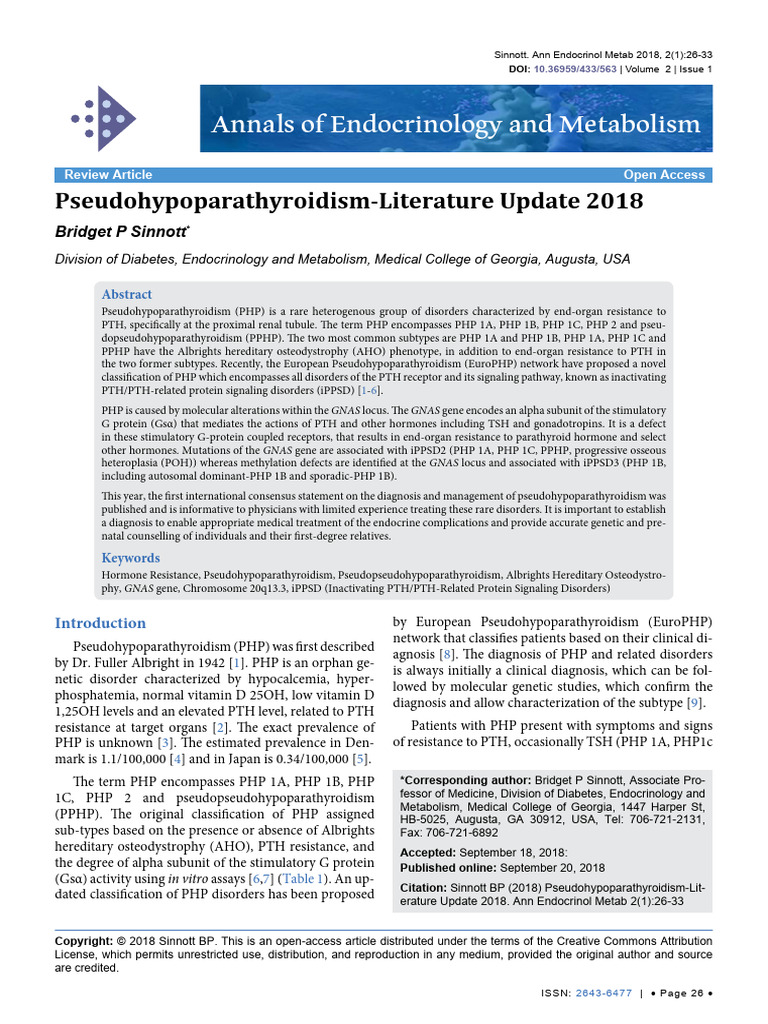Pseudohypoparathyroidism-Literature Update 2018 | PDF | Luteinizing Hormone | Endocrine System