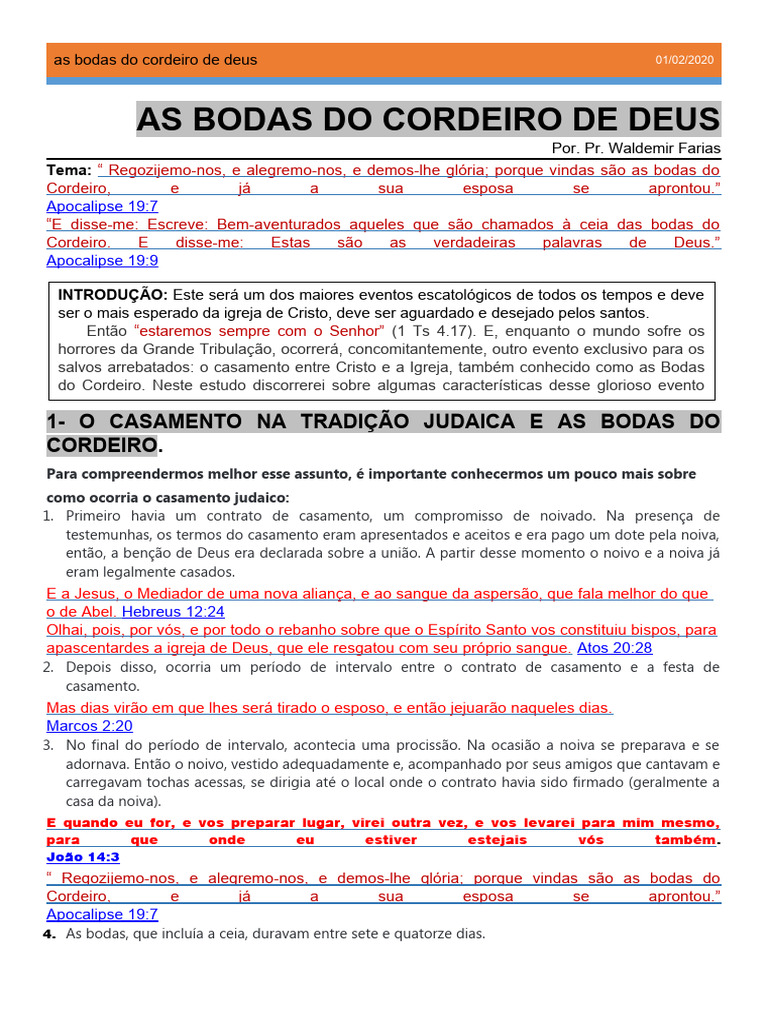 Cópia de As Bodas Do Cordeiro | PDF | Jesus | Livro do Apocalipse