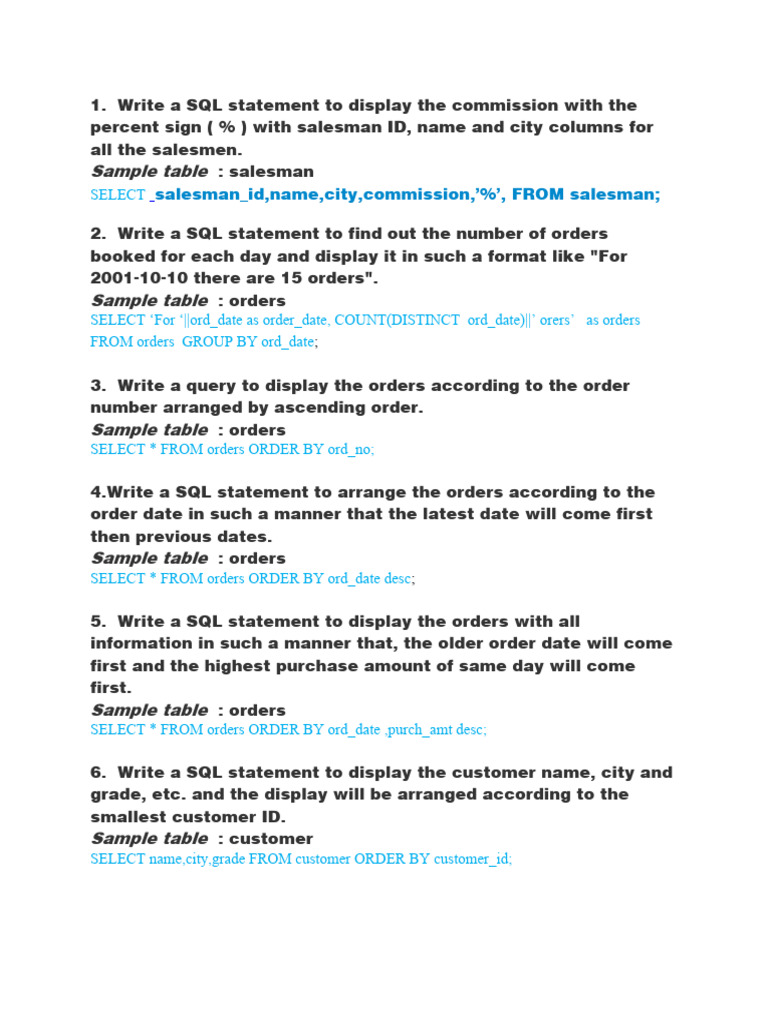 Oracle SQL Excercise 5 - Formatting Output | PDF | Sql | Information ...