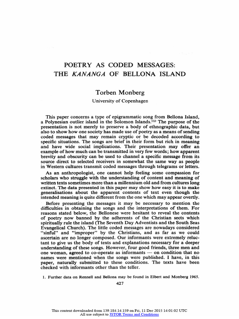 Poetry As Coded Messages: The Kananga of Bellona Island | PDF Poetry As Coded Messages: The Kananga of Bellona Island | PDF