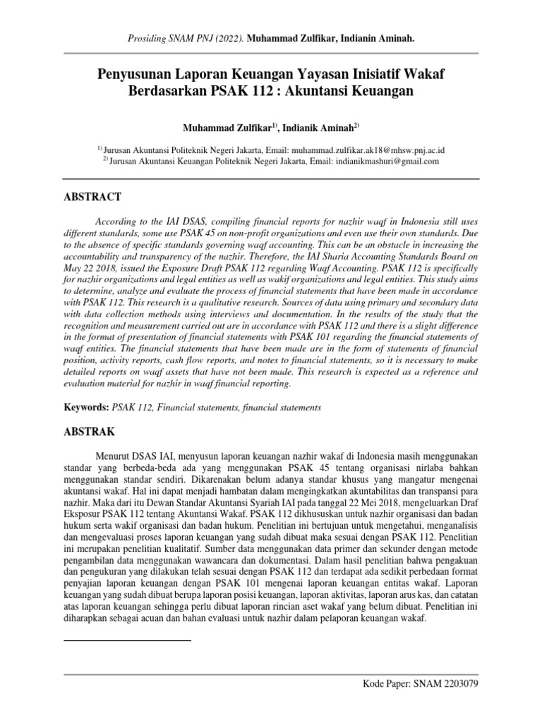 PSAK 112 Waqf Financial Reporting | PDF | Financial Statement | Theocracy