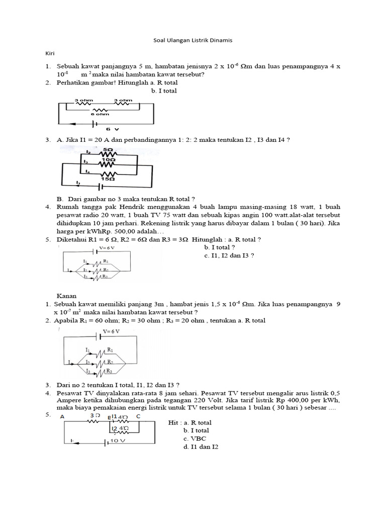 Soal Ulangan Listrik Dinamis | PDF