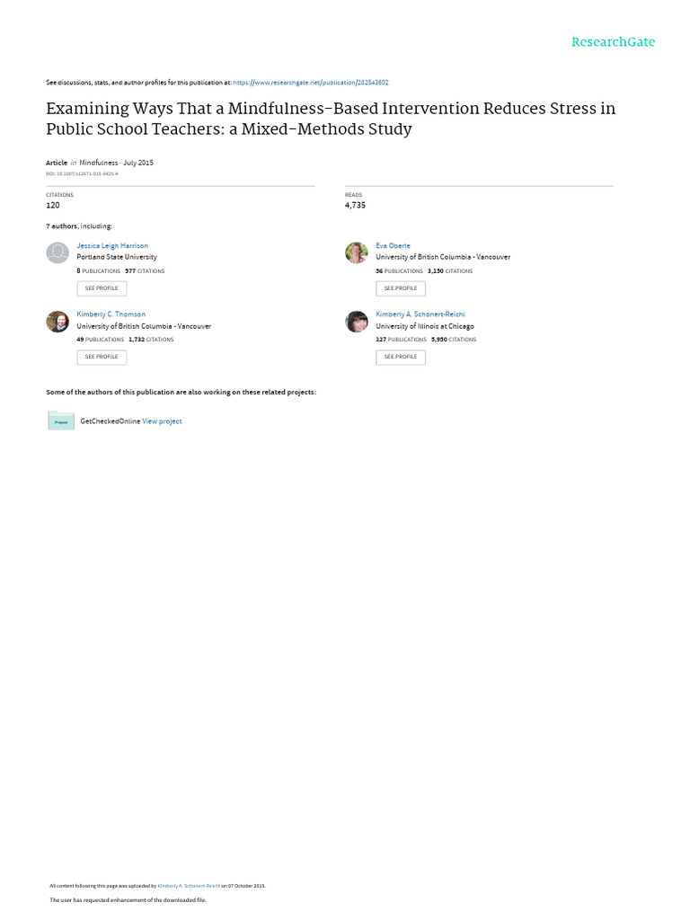 Examining Ways That A Mindfulness-Based Intervention Reduces Stress in ...