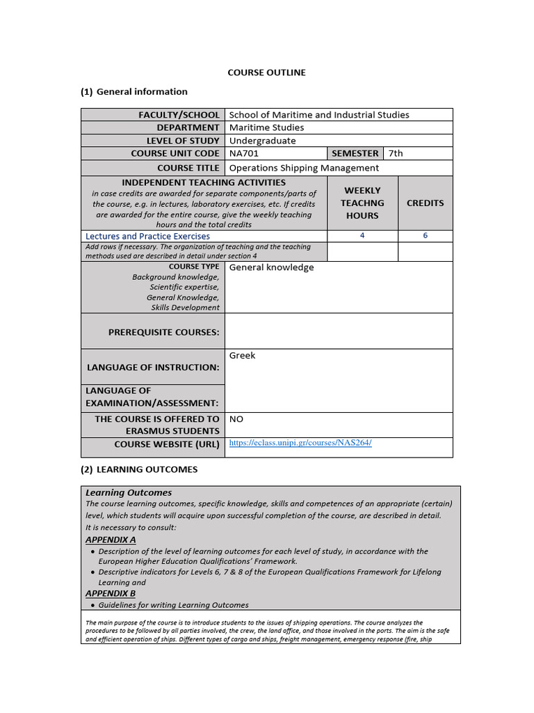 Shipping Operations Course Outline | PDF | Lecture | Learning