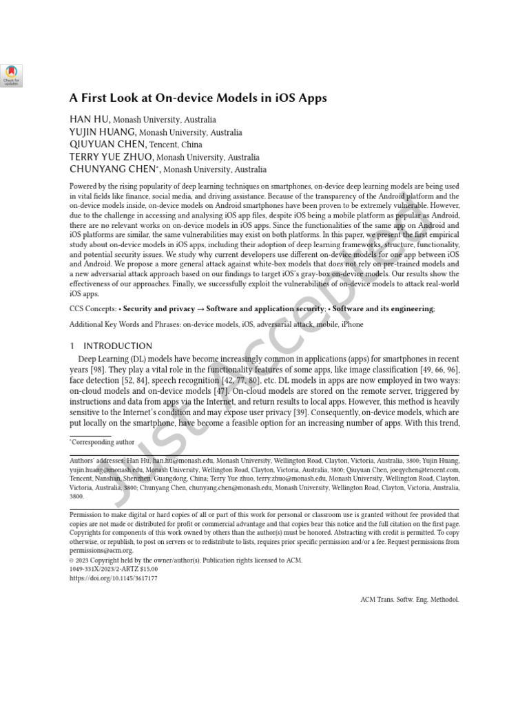A First Look at On-Device Models in iOS Apps: Han Hu, Yujin Huang ...