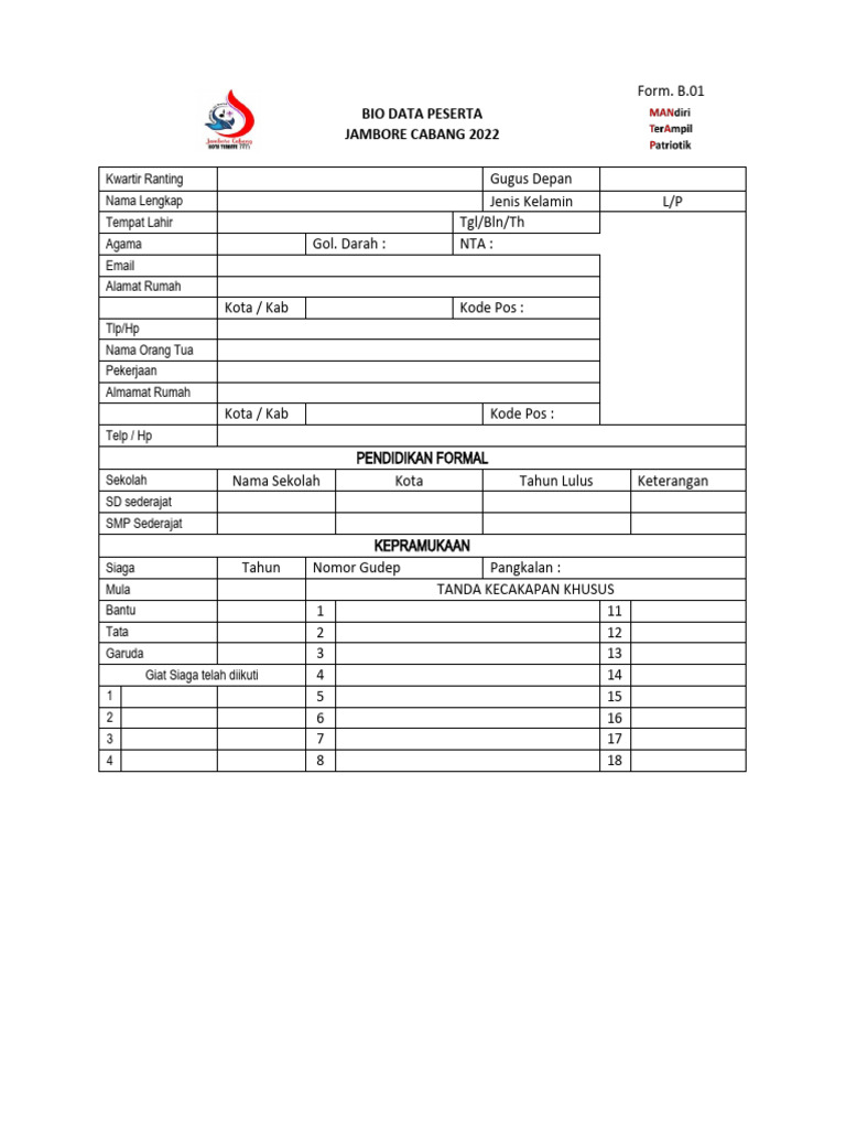 Bio Data Peserta Jambore 2022 | PDF
