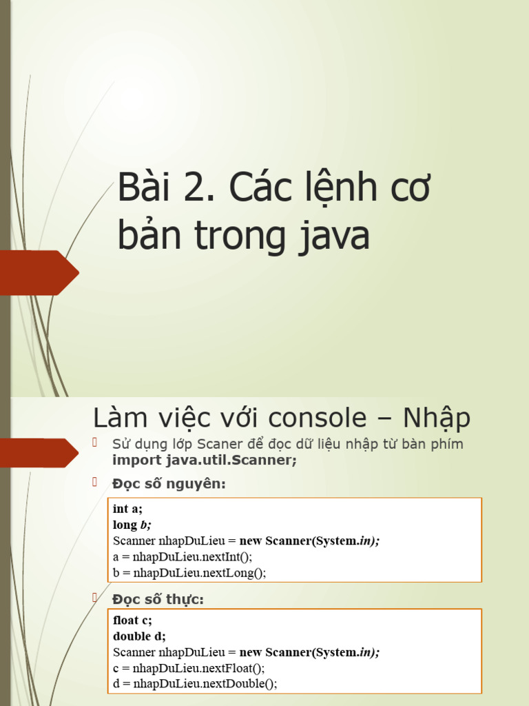 Bài 2 - Cac Lenh Co Ban Trong Java | PDF