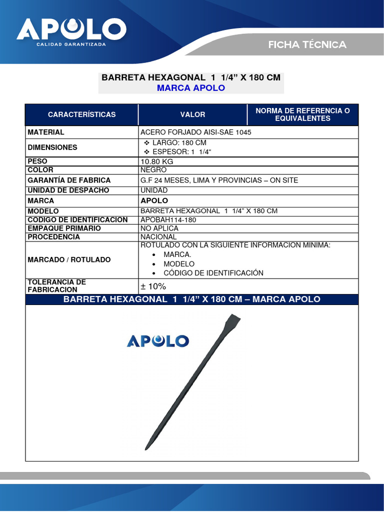 BARRETA HEXAGONAL 1 1.4 X 180CM | PDF