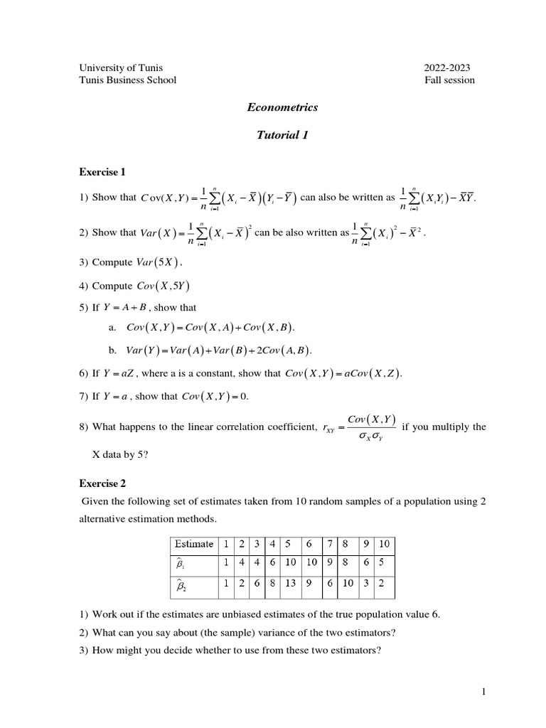 Tutorial 1 Econometrics Pdf Econometrics Statistics