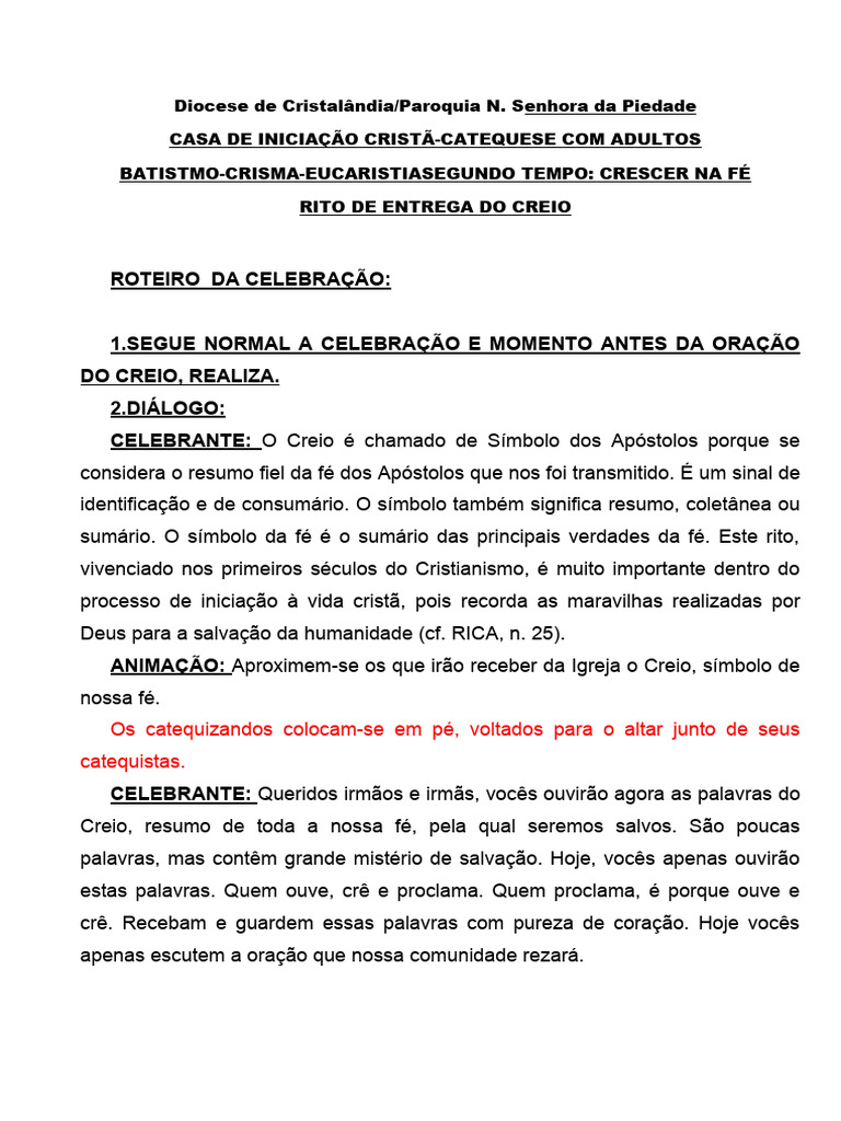 2021 Rito Celebração Do Creio | PDF | Jesus | Fé