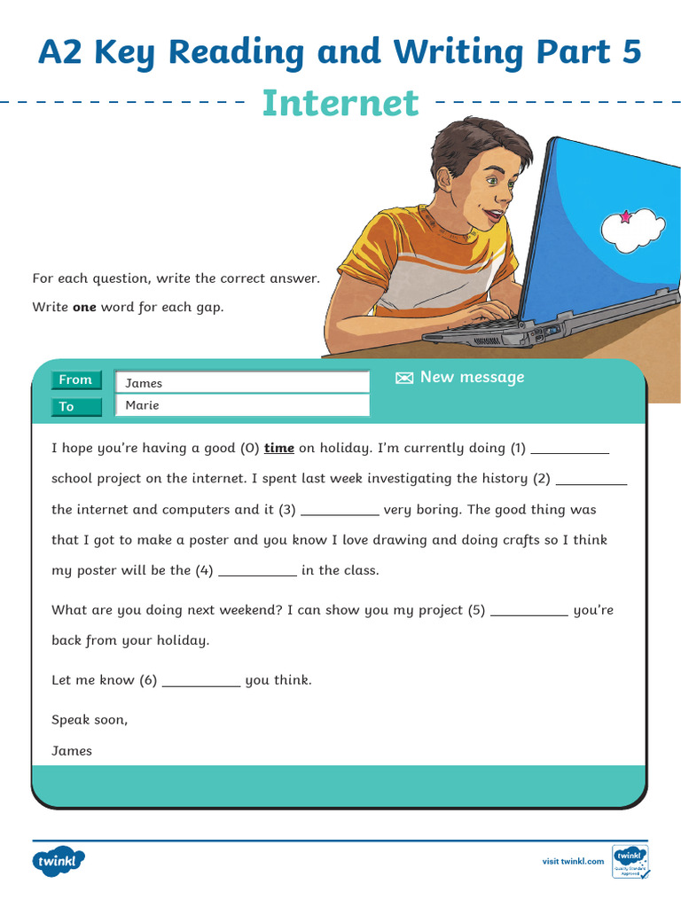 T e 1680545440 Esl A2 Key Reading and Writing Part 5 Worksheet Internet ...