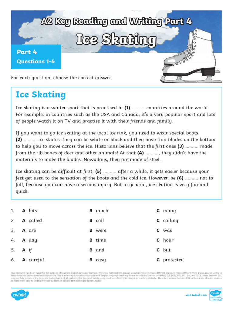 Ice Skating: A Fun Winter Sport | PDF | English As A Second Or Foreign ...