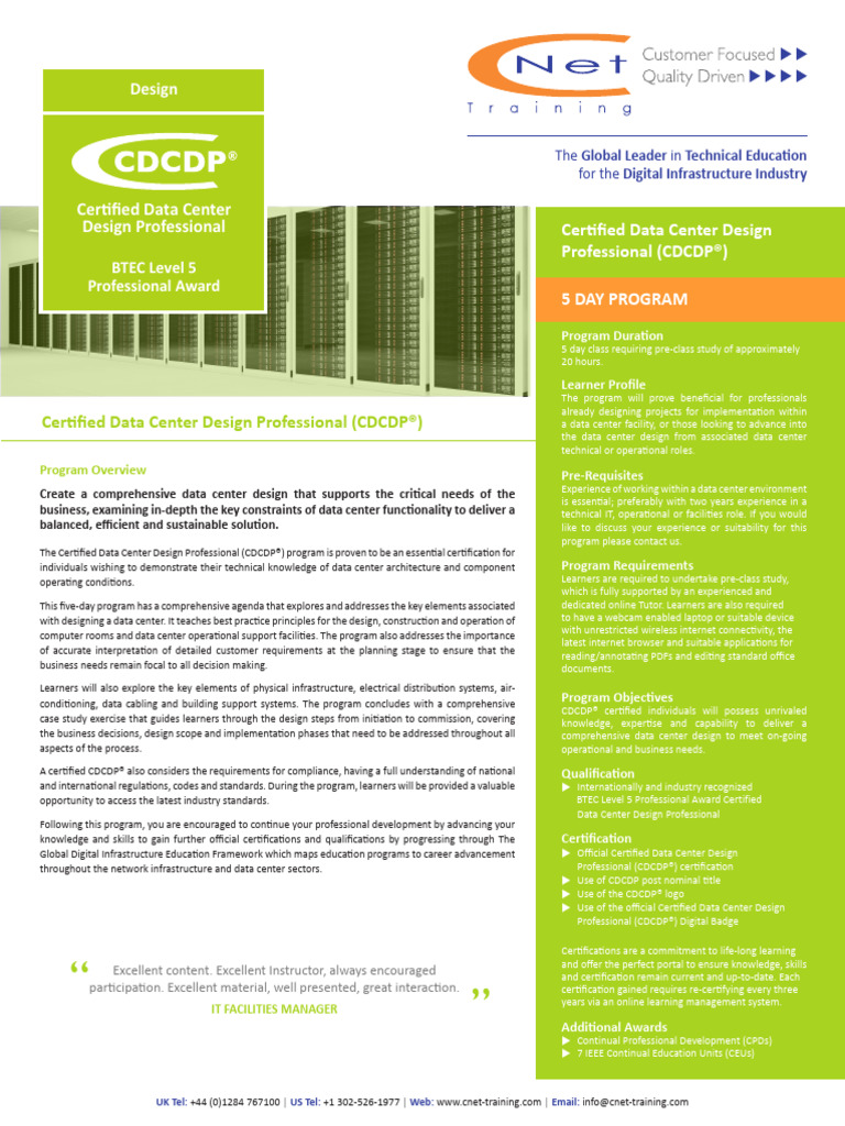 Certified Data Center Design Professional CDCDP 8.5x11 | PDF | Data ...