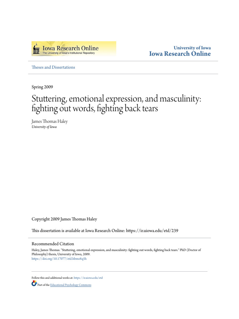 Stuttering Emotional Expression and Masculinity - Fighting Out W | PDF ...