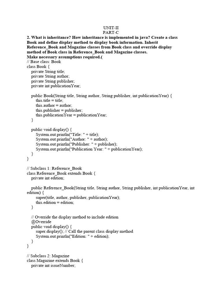 Unit 2 Programs Java Pdf Inheritance Object Oriented Programming Method Computer