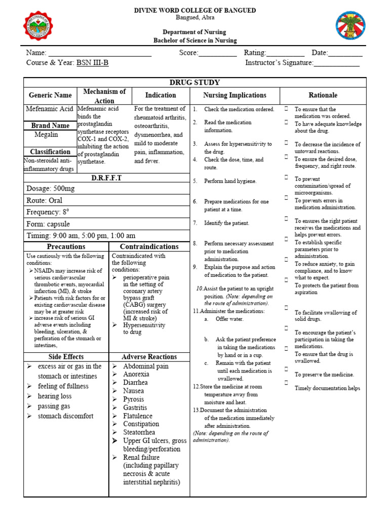 Mefenamic Acid Drug Study Overview | PDF | Coronary Artery Bypass ...