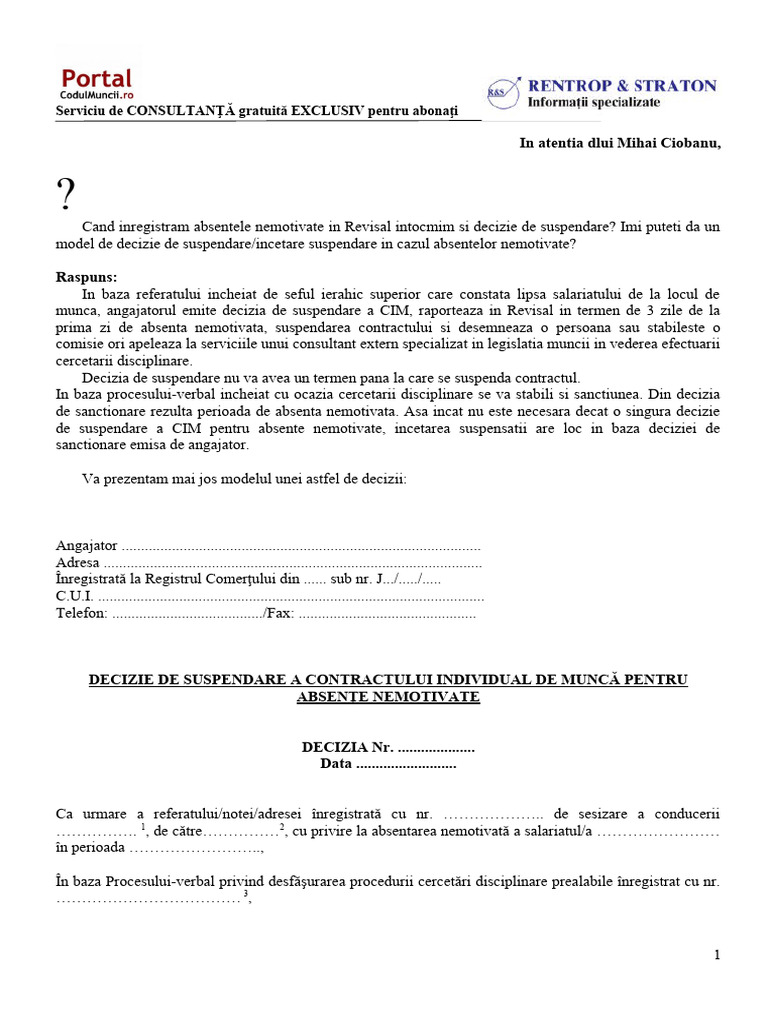Model Decizie de Suspendare | PDF