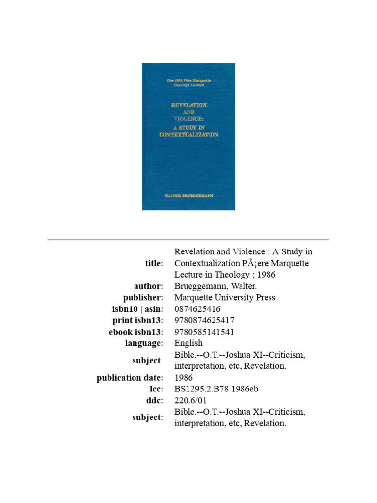 Revelation and violence a study in contextualization (Walter ...