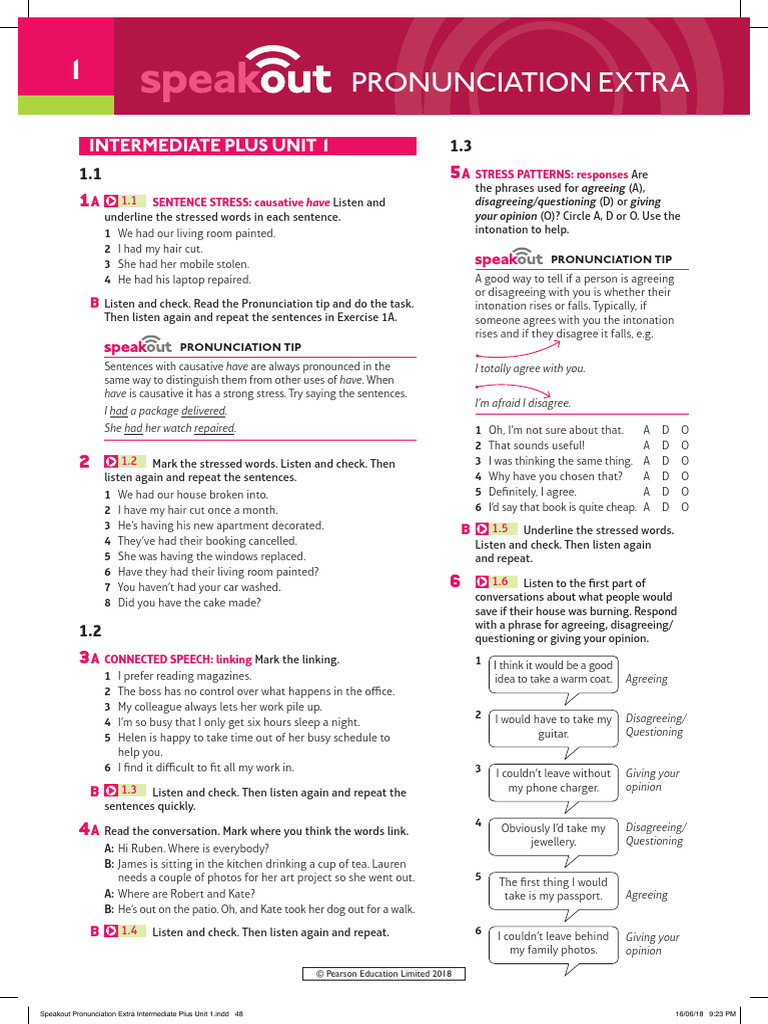 Speakout Pronunciation Extra Intermediate Plus Unit 1 | PDF | Stress ...