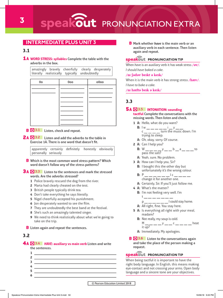 Speakout Pronunciation Extra Intermediate Plus Unit 3 | PDF | Stress (Linguistics) | Phonetics