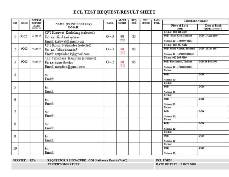 ECL Test Request | PDF
