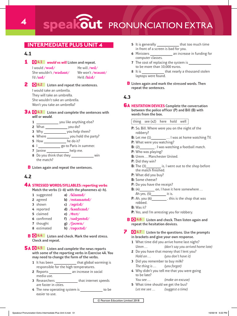 Speakout Pronunciation Extra Intermediate Plus Unit 4 | PDF | Stress (Linguistics) | Phonology