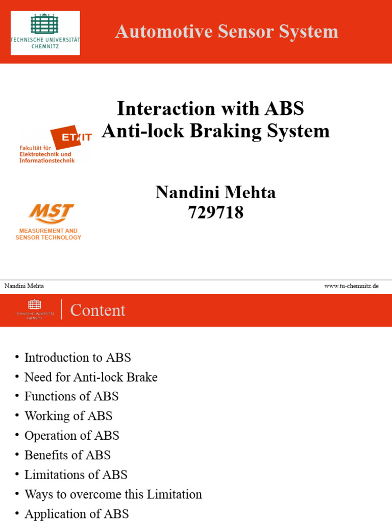Automotive Sensor System: Interaction With ABS Anti-Lock Braking System ...
