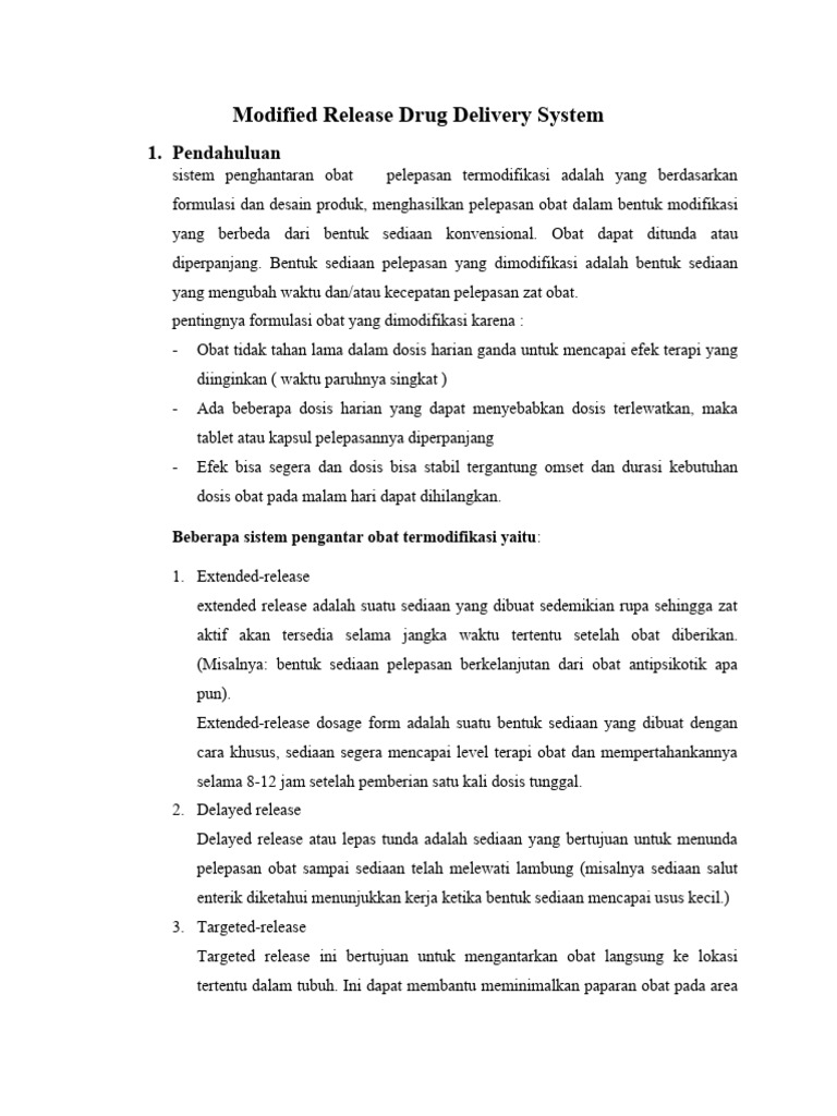 Modified Release Drug Delivery System | PDF | Sains & Matematika