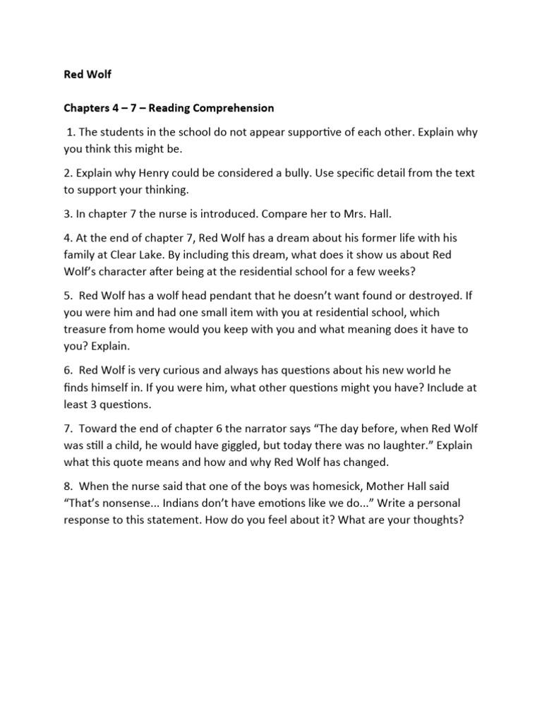 Red Wolf Chapters 4-7 Analysis | PDF | Language Arts & Discipline ...