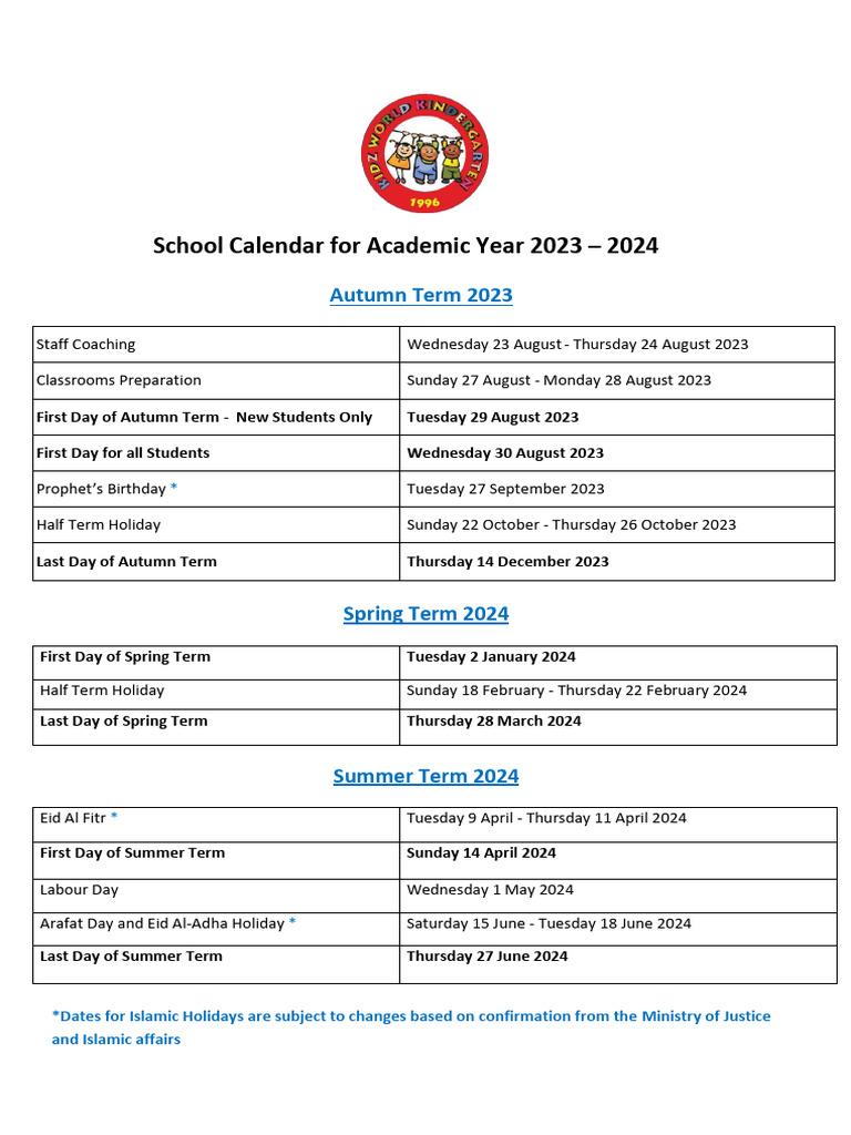 KWK Calendar 2023 - 2024 | PDF