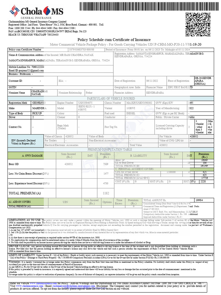 Chola | PDF | Insurance | Liability Insurance