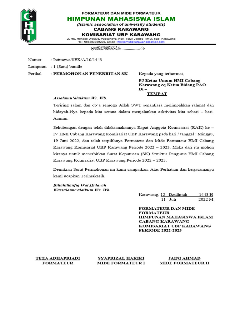 Surat Permohonan Penerbitan SK | PDF