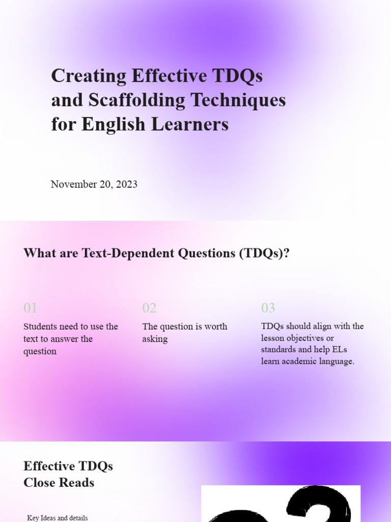 Creating Effective TDQs and Scaffolding Techniques For English Learners ...