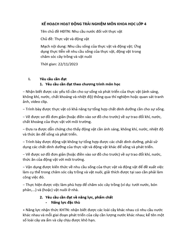 HDTN - Thực vật và động vật - Khoa học 4 | PDF