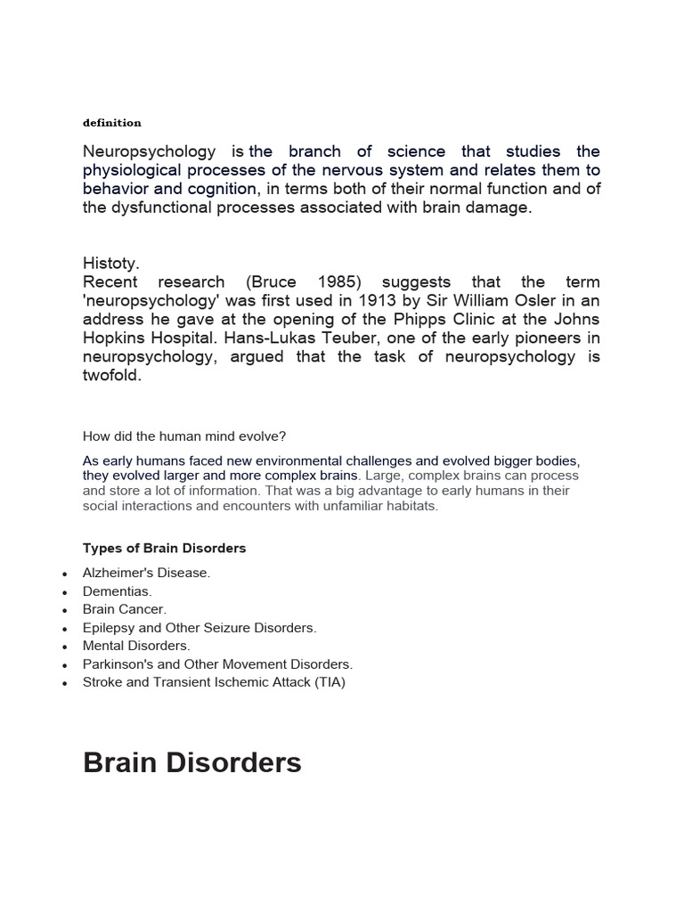 Neuropsychology Notes | PDF | Mental Disorder | Traumatic Brain Injury
