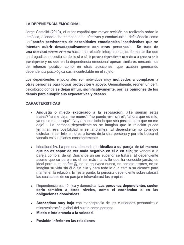 La Dependencia Emocional | PDF | Abuso infantil | Las emociones