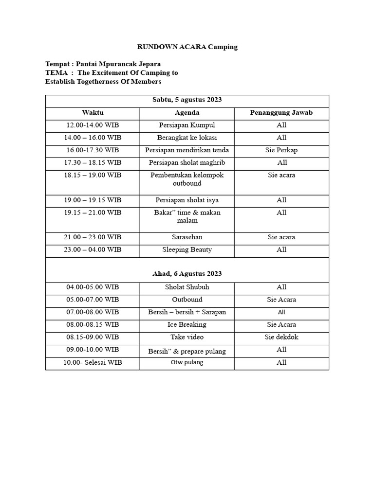 Contoh Rundown Camping | PDF