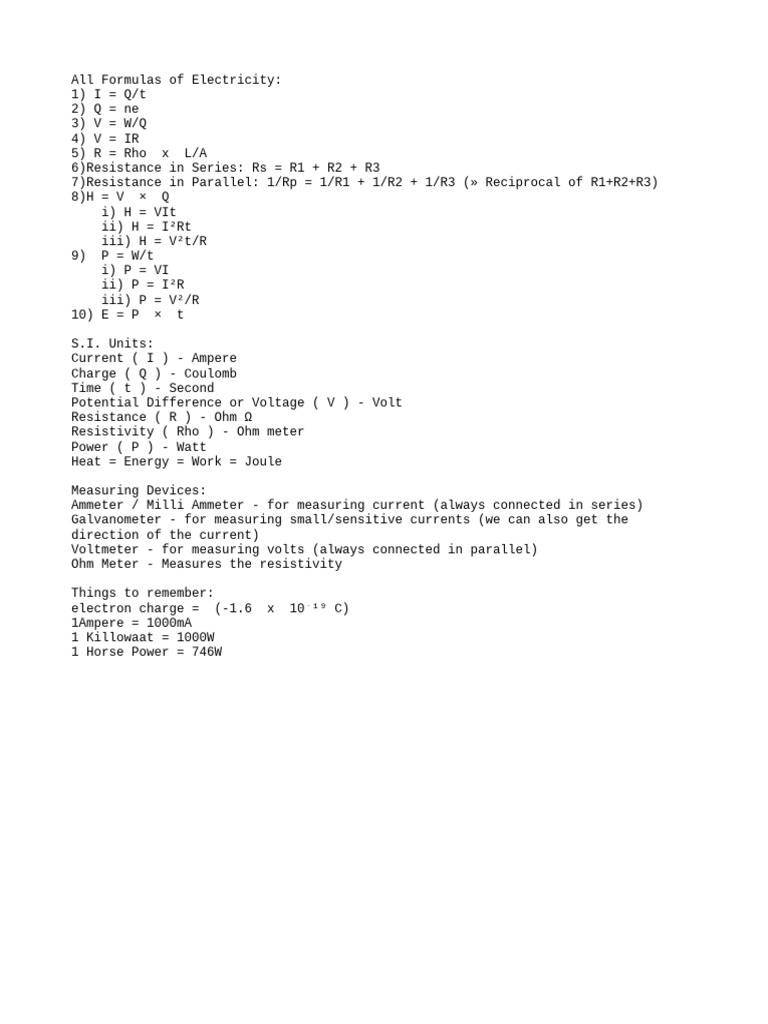 All Formulas of Electricity | PDF