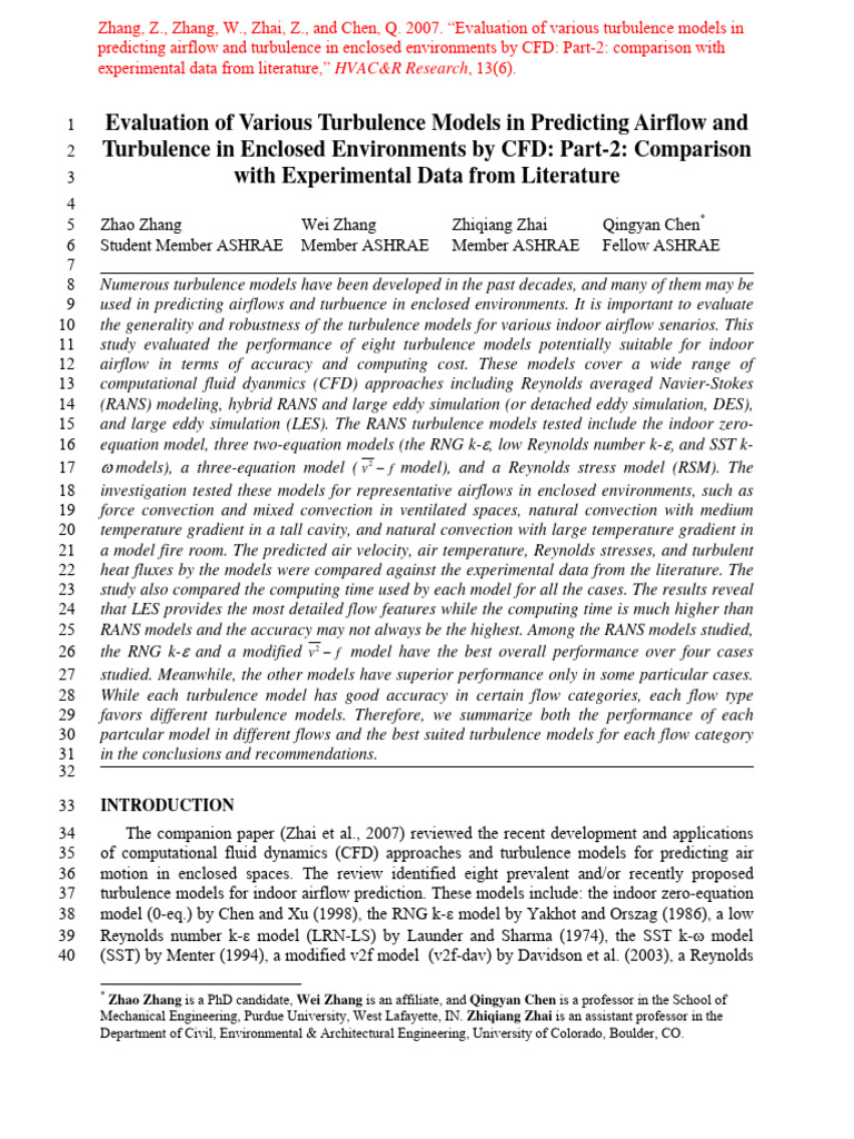 Evaluation of Various Turbulence Models in Enclosed Environment CFD | PDF | Turbulence ...