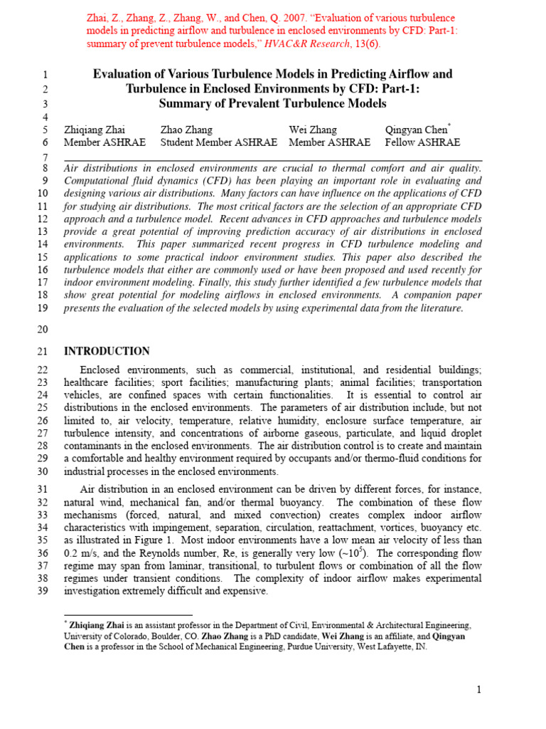 Evaluation of Various Turbulence Models in Predicting Airflow Part1 | PDF | Turbulence ...