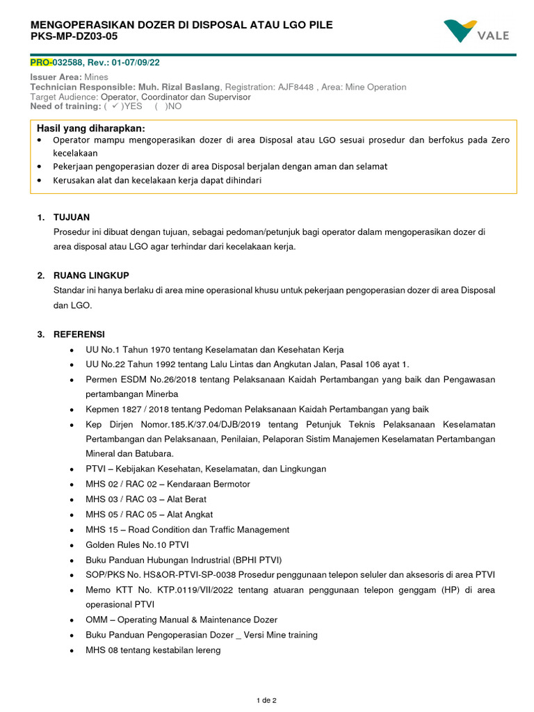 Prosedur Operasi Dozer di LGO Pile | PDF | Griya & Taman | Sains ...