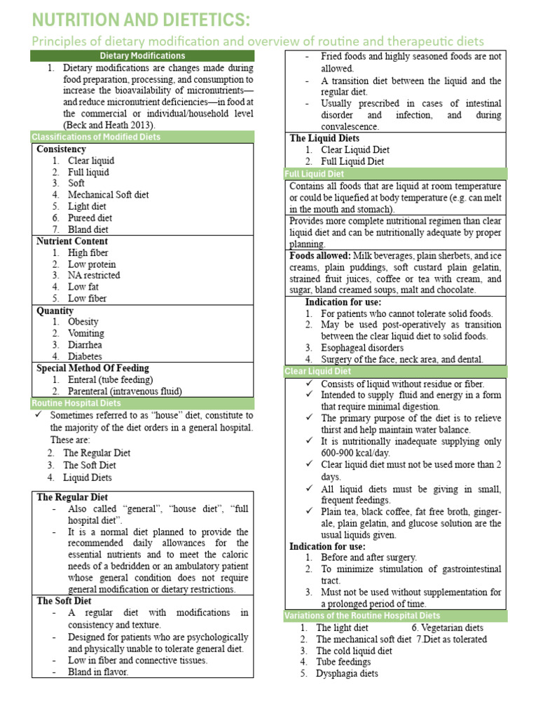Principles of Dietary Modification and Overview of Routine and ...