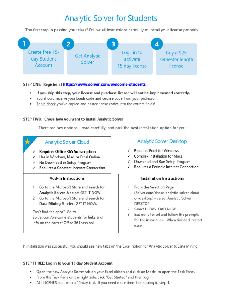 Analytic Solver v2021 - Student Installation Guide | PDF | Microsoft Office | Microsoft Excel