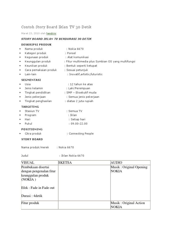 Contoh Story Board Iklan TV 30 | PDF