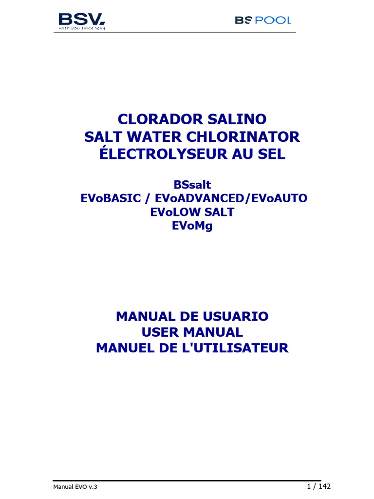 Manual Clorador Salino piscina-BSalt-EVO-v3 | PDF | sal | Agua