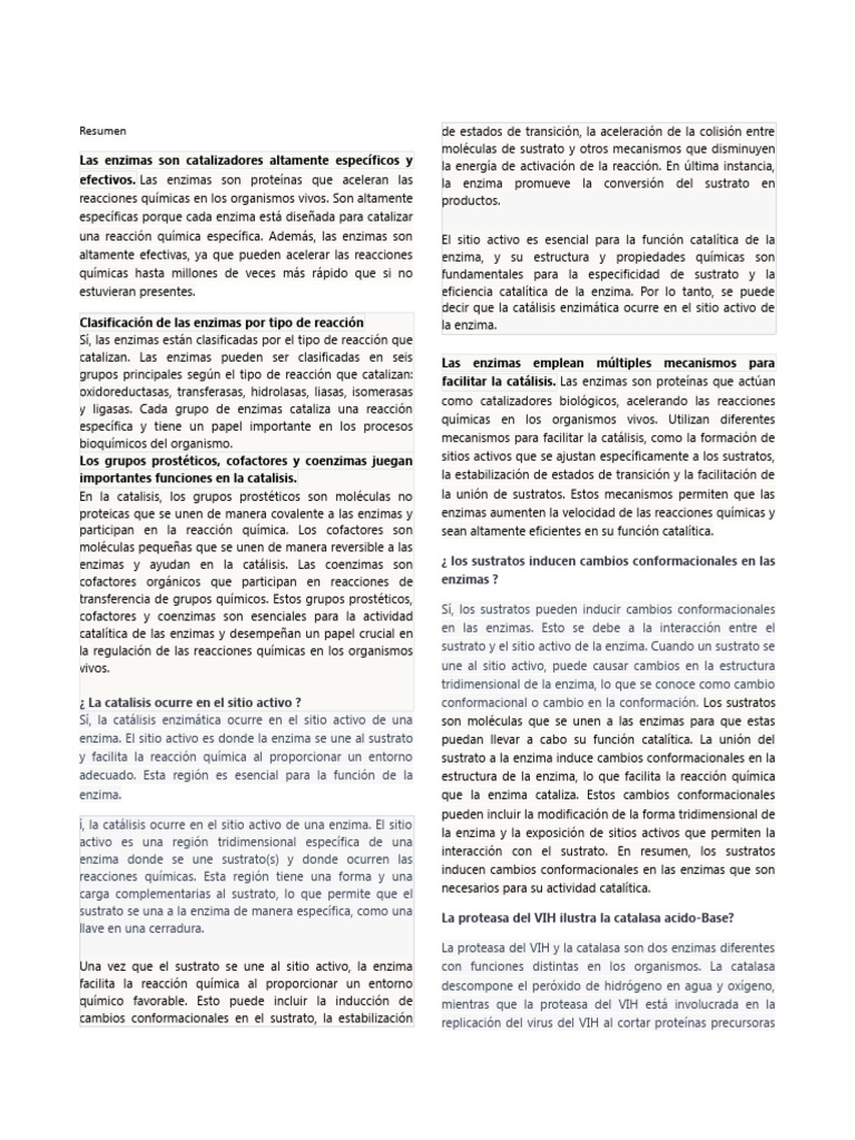 Resumen Capitulo 7 | PDF | Enzima | Catálisis